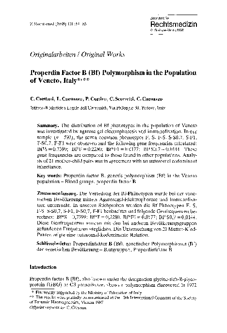 (PDF) Properdin factor B (Bf) polymorphism in the population of veneto ...