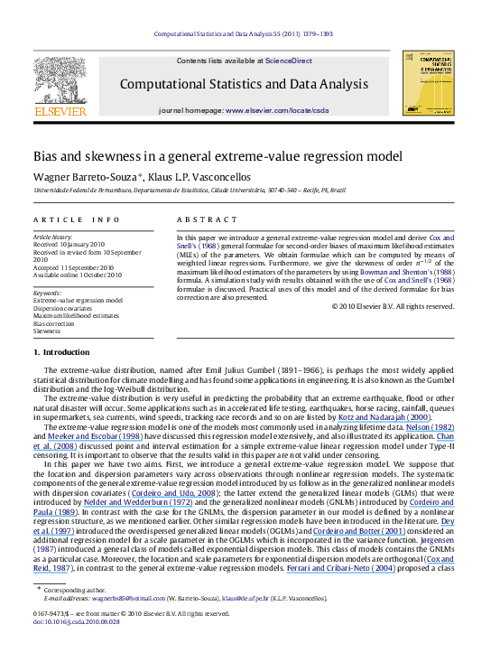 Pdf Bias And Skewness In A General Extreme Value Regression Model