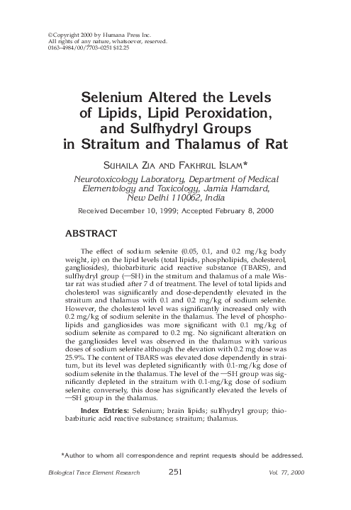 (PDF) Selenium altered the levels of lipids, lipid peroxidation, and ...