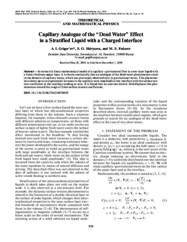 (PDF) Capillary analogue of the “dead water” effect in a stratified ...