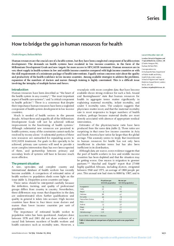 (PDF) How to bridge the gap in human resources for health