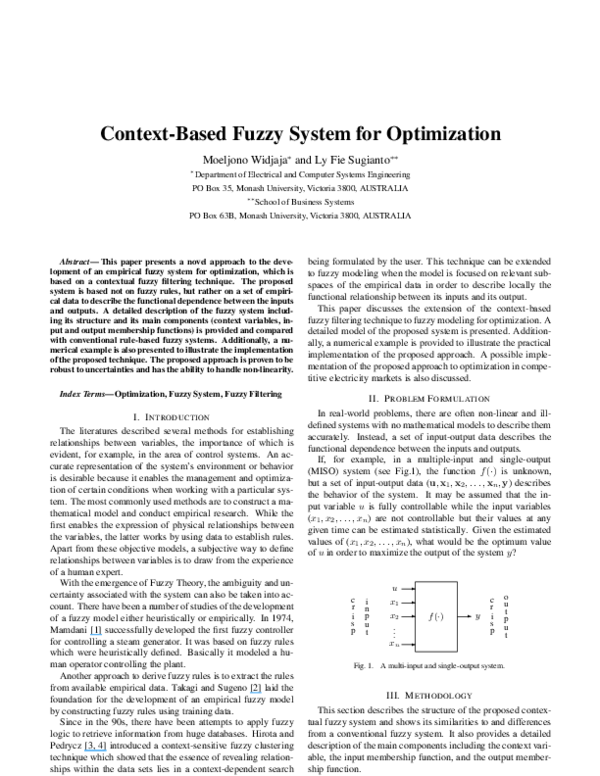 Pdf Context Based Fuzzy System For Optimization