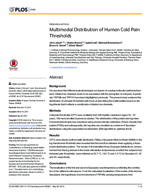 (PDF) Multimodal Distribution of Human Cold Pain Thresholds