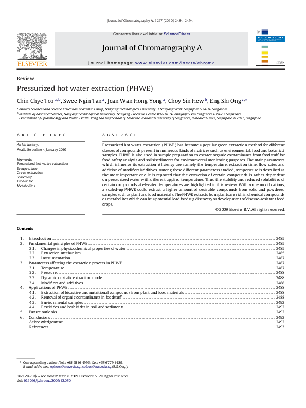 (PDF) Pressurized hot water extraction (PHWE