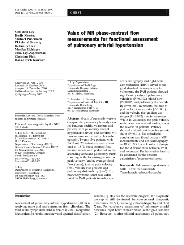 (PDF) Value of MR phase-contrast flow measurements for functional ...