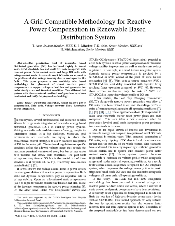 Pdf A Grid Compatible Methodology For Reactive Power Compensation In Renewable Based