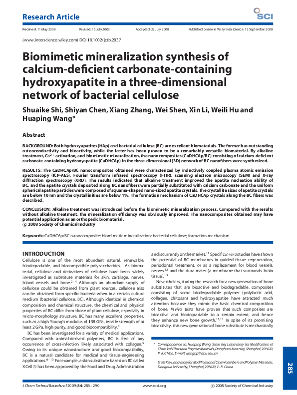 (PDF) Biomimetic mineralization synthesis of calcium-deficient carbonate-containing ...
