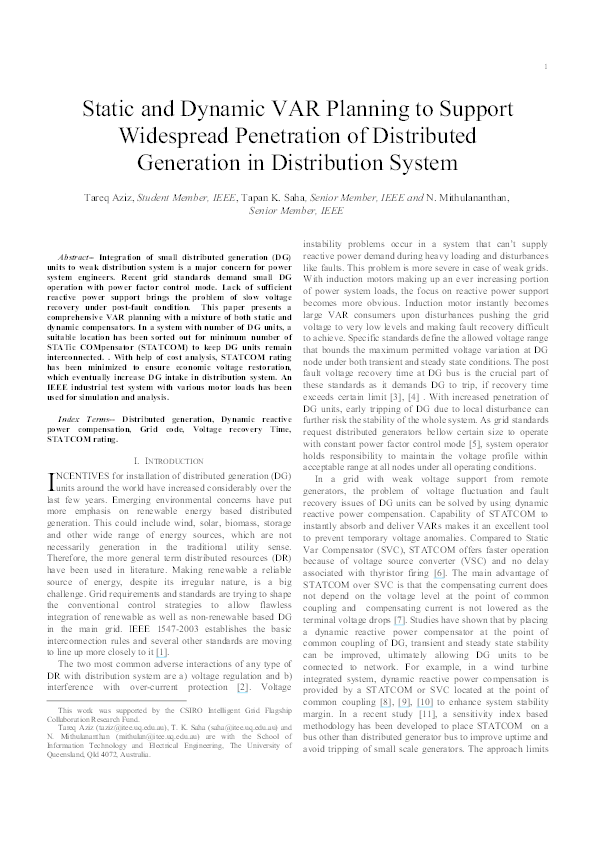 (PDF) Static and Dynamic VAR Planning to Support Widespread Penetration of Distributed ...