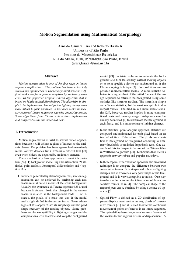 (PDF) Motion Segmentation using Mathematical Morphology