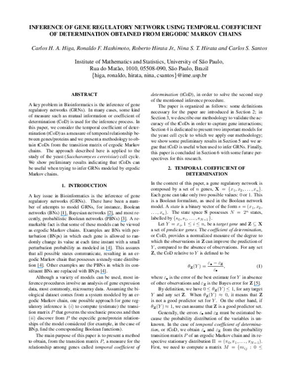 (PDF) Inference of gene regulatory network using temporal coefficient of determination obtained ...
