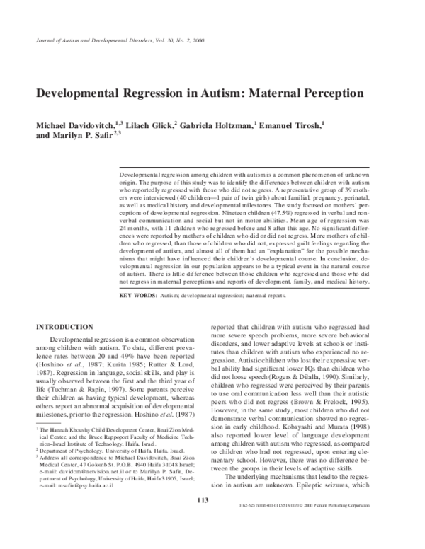 (PDF) Developmental Regression in Autism: Maternal Perception