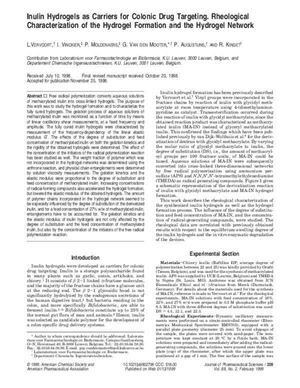 (PDF) Inulin hydrogels as carriers for colonic drug targeting ...