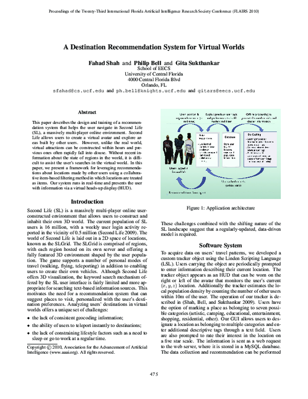 (PDF) A Destination Recommendation System for Virtual Worlds
