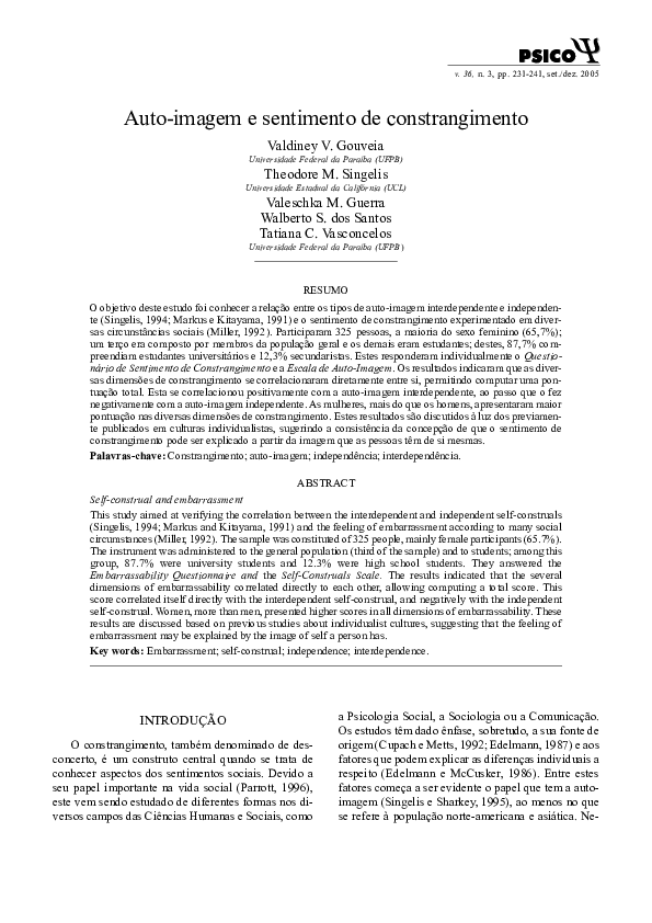 (PDF) Auto-imagem e sentimento de constrangimento