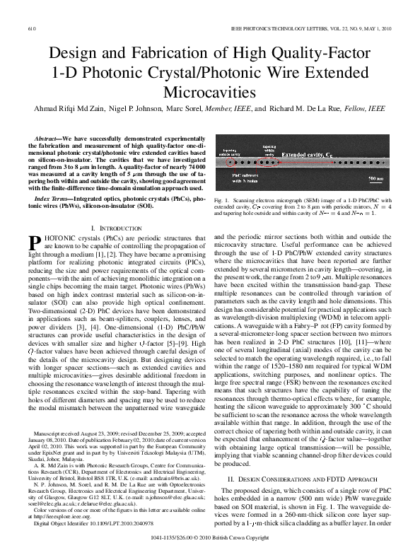 (PDF) Design and Fabrication of High Quality-Factor 1-D Photonic Crystal/Photonic Wire Extended ...