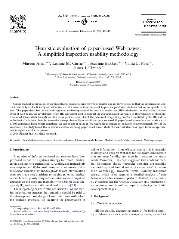 (PDF) Heuristic evaluation of paper-based Web pages: A simplified ...