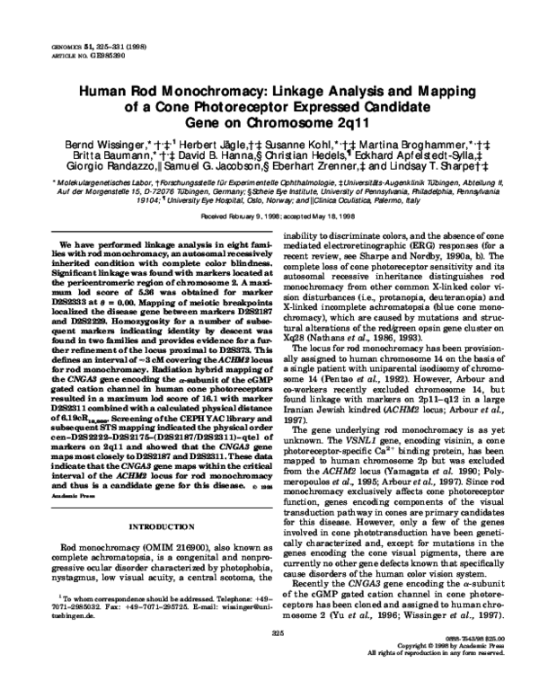 (PDF) Human Rod Monochromacy: Linkage Analysis and Mapping of a Cone ...