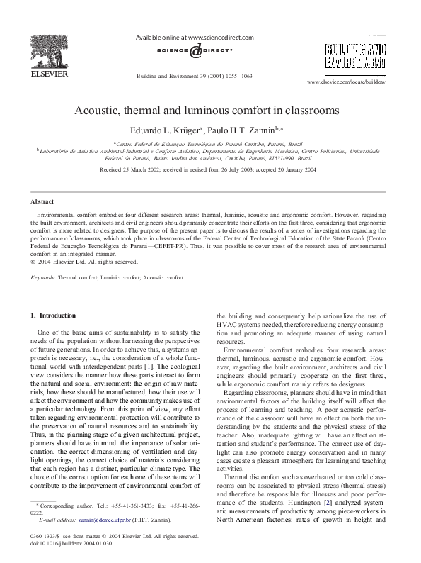 (PDF) Acoustic, thermal and luminous comfort in classrooms