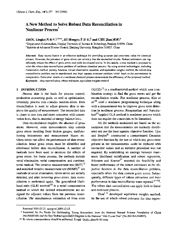 Pdf A New Method To Solve Robust Data Reconciliation In Nonlinear Process