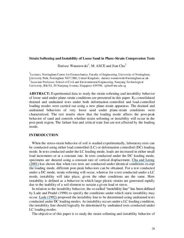 (PDF) Strain Softening and Instability of Loose Sand in Plane-Strain ...