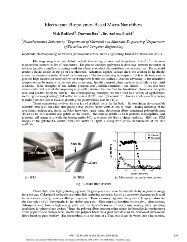 (PDF) Electrospun Biopolymer-Based Micro/Nanofibers