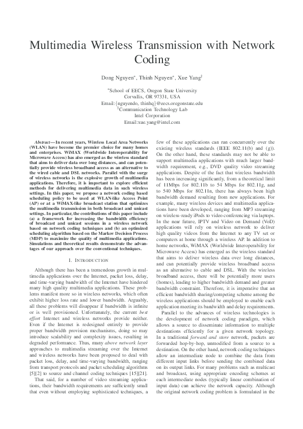 Pdf Multimedia Wireless Transmission With Network Coding