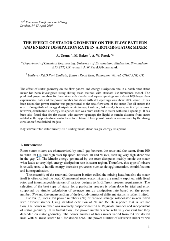 (PDF) The effect of stator geometry on the flow pattern and energy ...