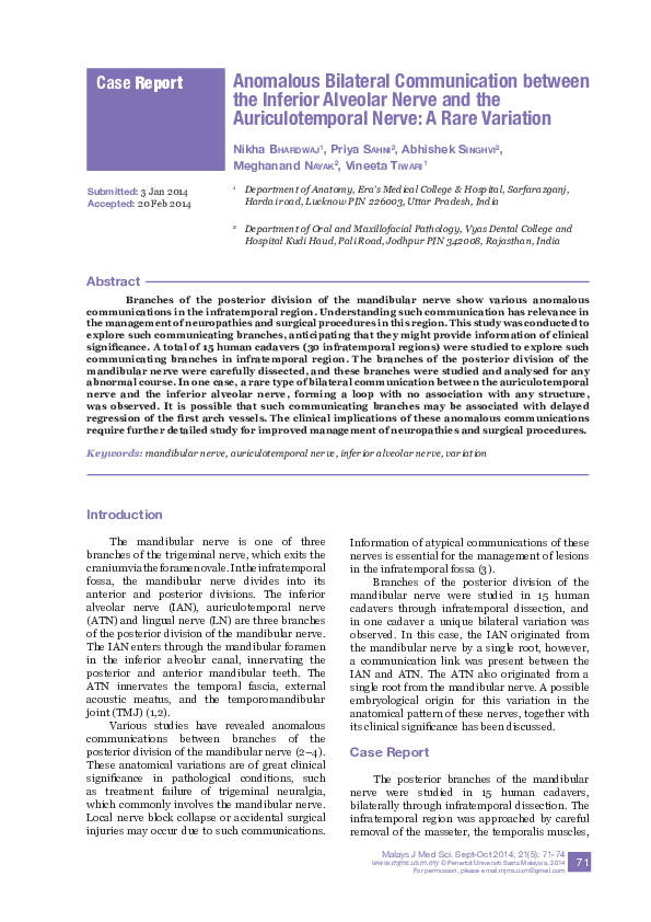 (PDF) Anomalous Bilateral Communication between the Inferior Alveolar ...