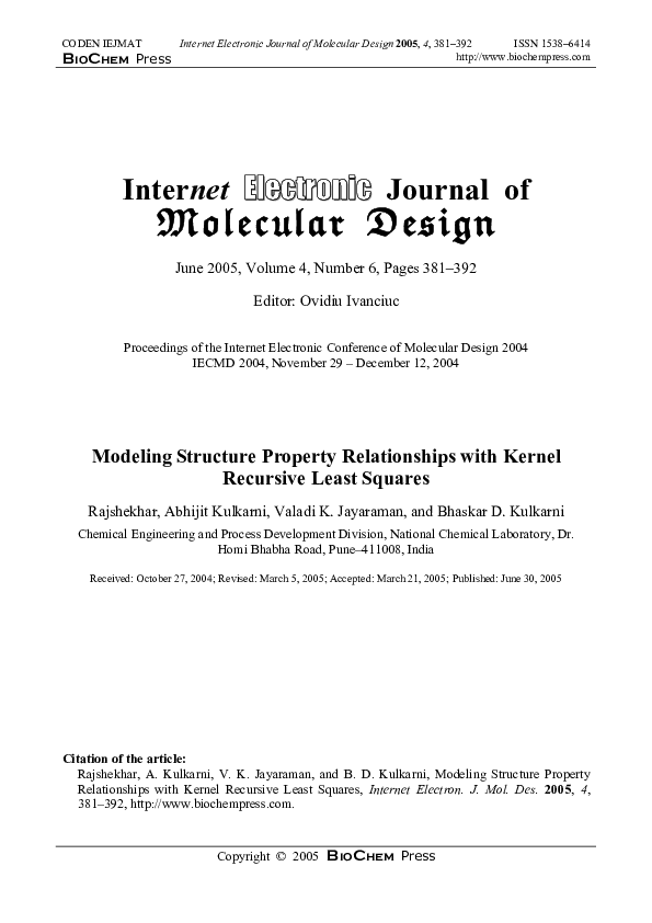 (PDF) Modeling Structure Property Relationships with Kernel Recursive Least Squares