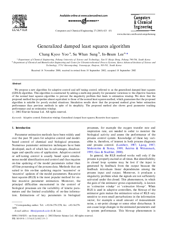Pdf Generalized Damped Least Squares Algorithm