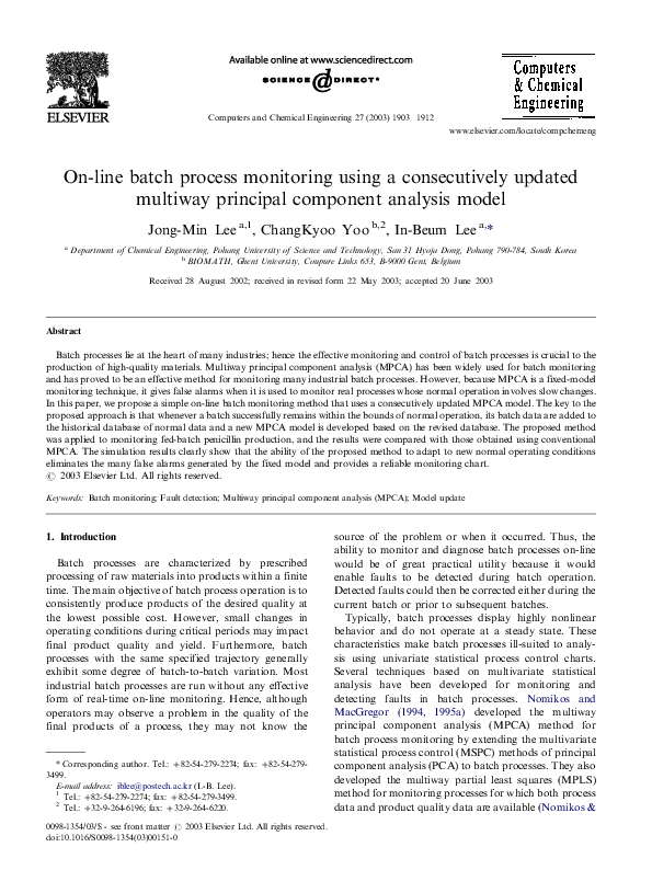 Pdf On Line Batch Process Monitoring Using A Consecutively Updated Multiway Principal