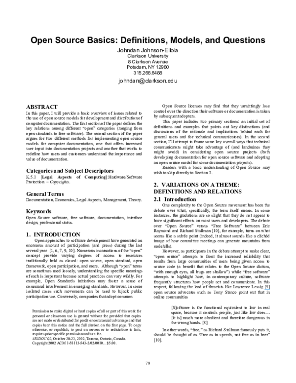 (PDF) Open source basics: definitions, models, and questions