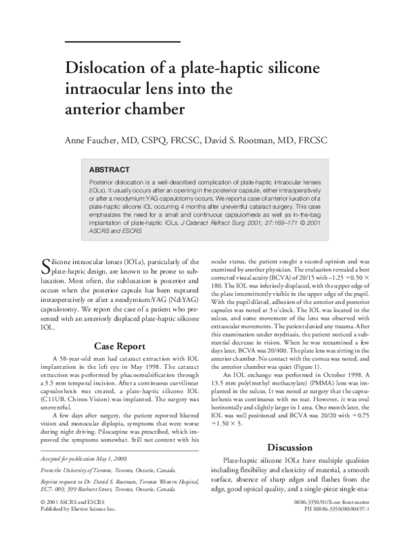 (PDF) Dislocation of a plate-haptic silicone intraocular lens into the ...