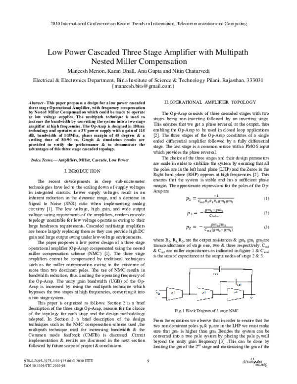 (PDF) Low Power Cascaded Three Stage Amplifier with Multipath Nested Miller Compensation