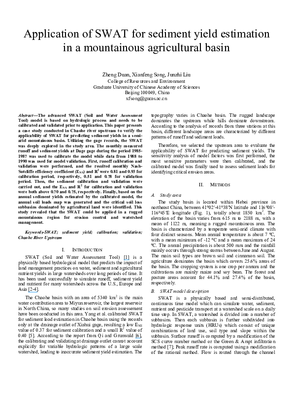 (PDF) Application of SWAT for sediment yield estimation in a mountainous agricultural basin