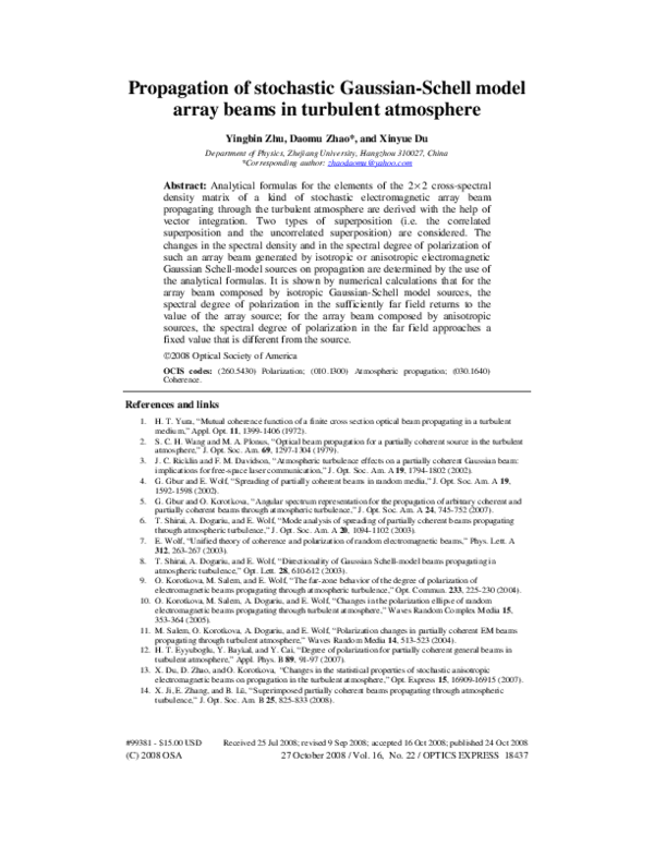Pdf Propagation Of Stochastic Gaussian Schell Model Array Beams In