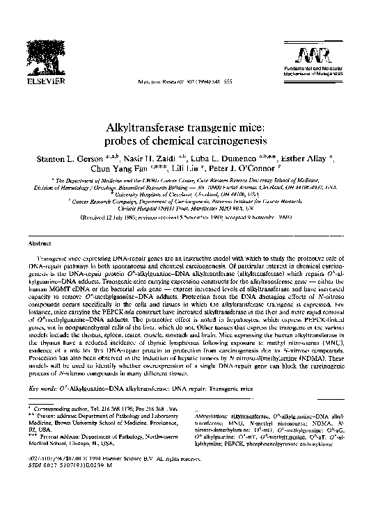(PDF) Alkyltransferase transgenic mice: probes of chemical carcinogenesis