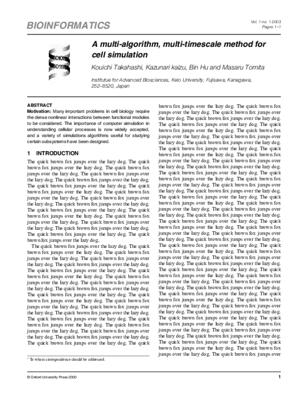 Pdf A Multi Algorithm Multi Timescale Method For Cell Simulation Bin Hu