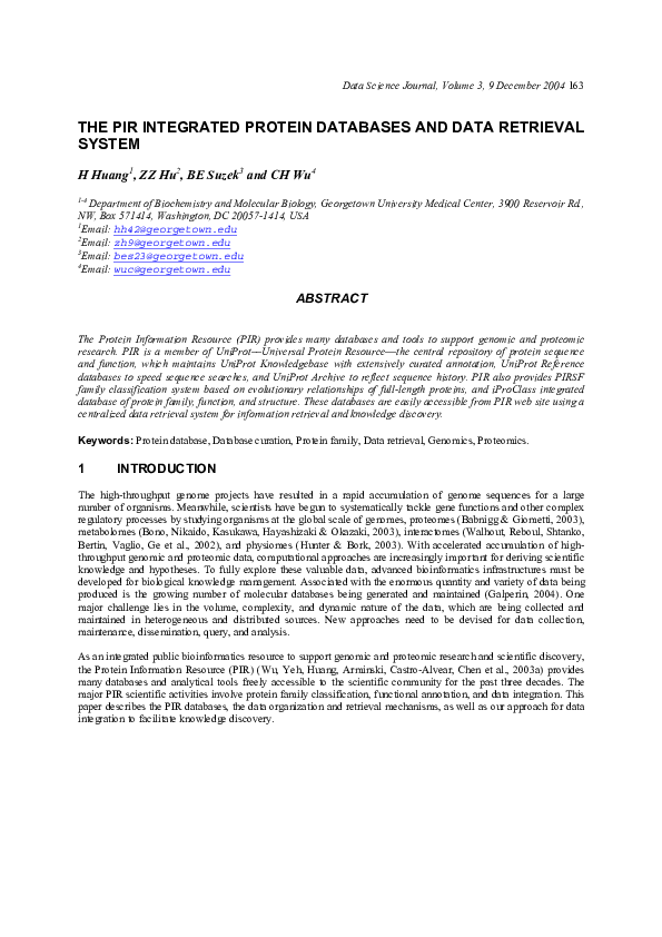 (PDF) The PIR integrated protein databases and data retrieval system