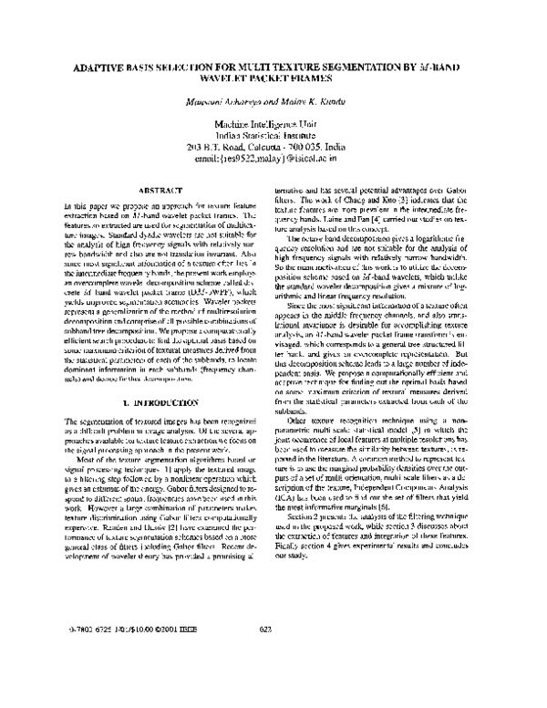 Pdf Adaptive Basis Selection For Multi Texture Segmentation By M Band Wavelet Packet Frames