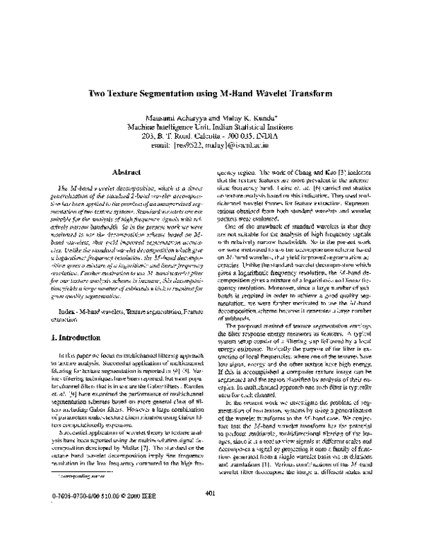 Pdf Two Texture Segmentation Using M Band Wavelet Transform