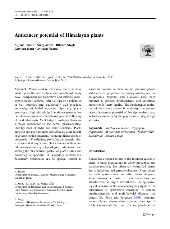 (PDF) Anticancer potential of Himalayan plants