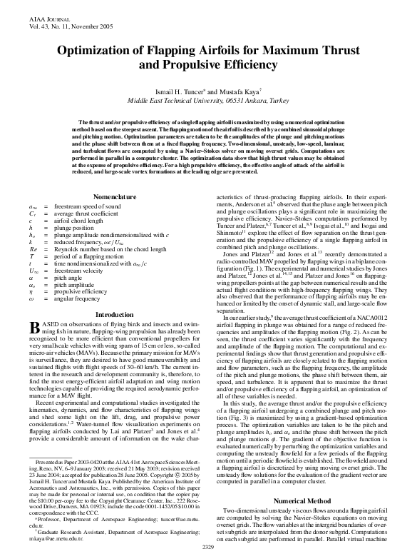 (PDF) Optimization of Flapping Airfoils For Maximum Thrust and Propulsive Efficiency