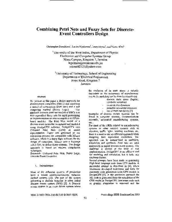 (PDF) Combining Petri nets and fuzzy sets for discrete-event controllers design