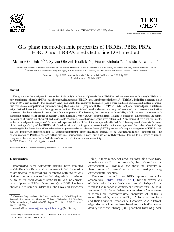 (PDF) Gas phase thermodynamic properties of PBDEs, PBBs, PBPs, HBCD and TBBPA predicted using ...
