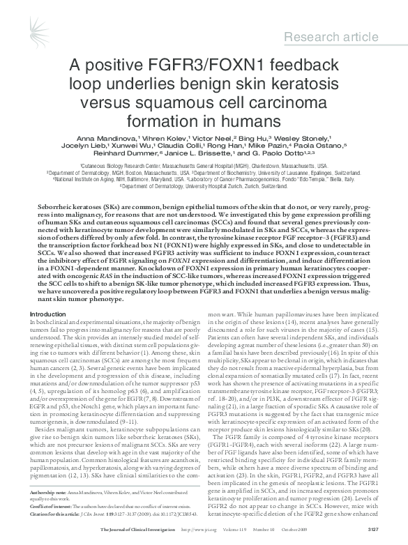 (PDF) A positive FGFR3/FOXN1 feedback loop underlies benign skin ...