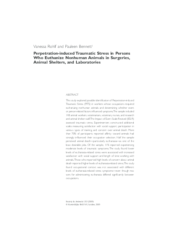 (PDF) Perpetration-induced Traumatic Stress in Persons Who Euthanize ...