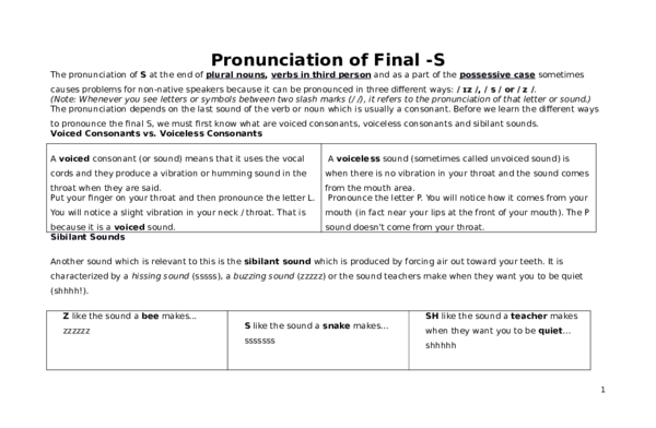 (DOC) Pronunciation of Final -S