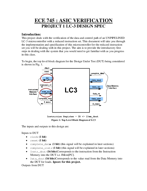 (PDF) ECE 745 : ASIC VERIFICATION PROJECT 1 LC-3 DESIGN SPEC