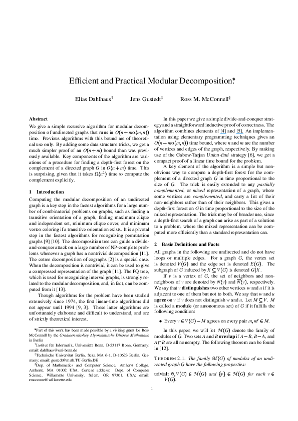(PDF) Efficient and practical modular decomposition